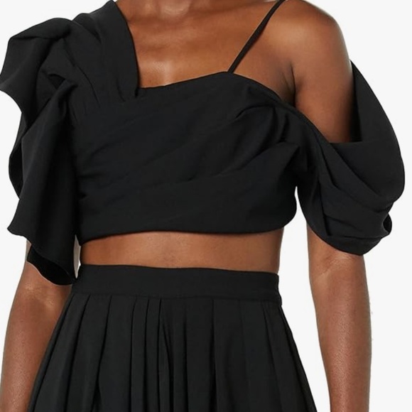 Tops | Nwt Making The Cut Black Shoulder Drape Crop Top | Poshmark
